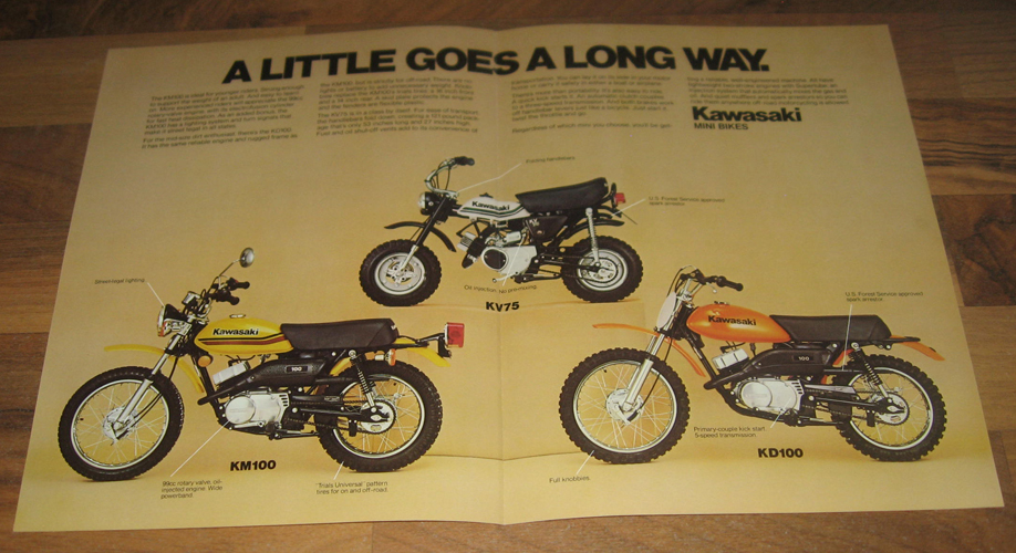 NOS 1979 KAWASAKI Motorcycle KV75 KM100 KD100 Brochure_99969-0124_Mini Bikes | eBay